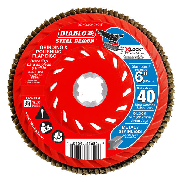 Diablo DCX060040X01F 6" 40-Grit X-LOCK Steel Demon™ Flap Disc for Meta ...