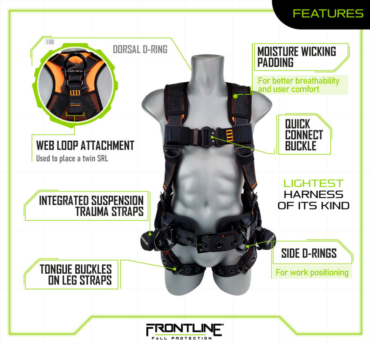 Frontline 110CTB Combat Lite Full Body Harness all Aluminum Hardware a ...