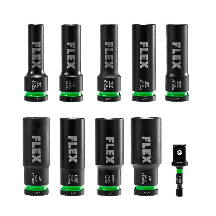 FLEX FAM10401-10 10pc Thin Wall Deep Well 6-point 1/2" Drive Impact Nu ...