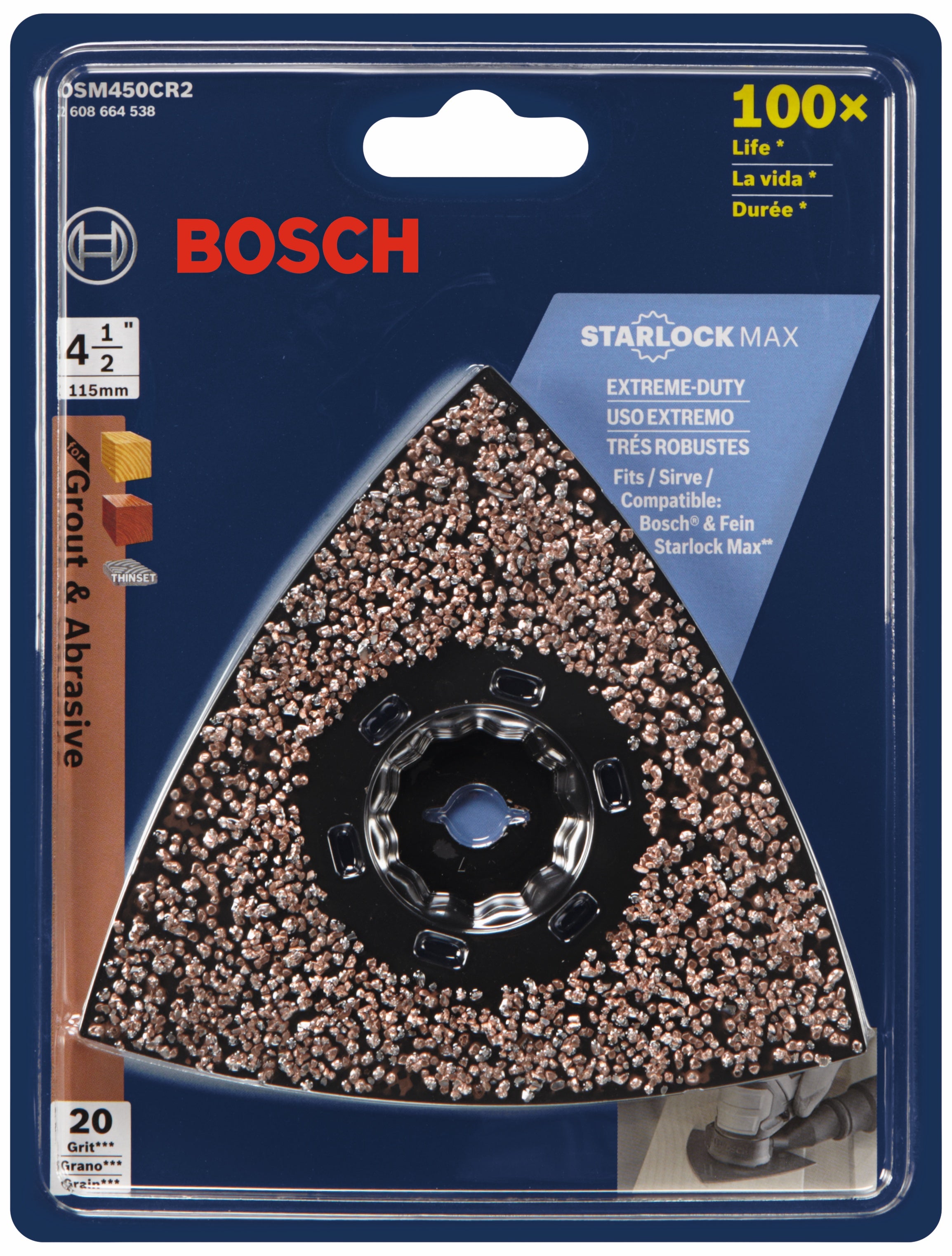 BOSCH OSM450CR2 StarlockMax® Oscillating Multi-Tool Carbide 20 Grit De ...
