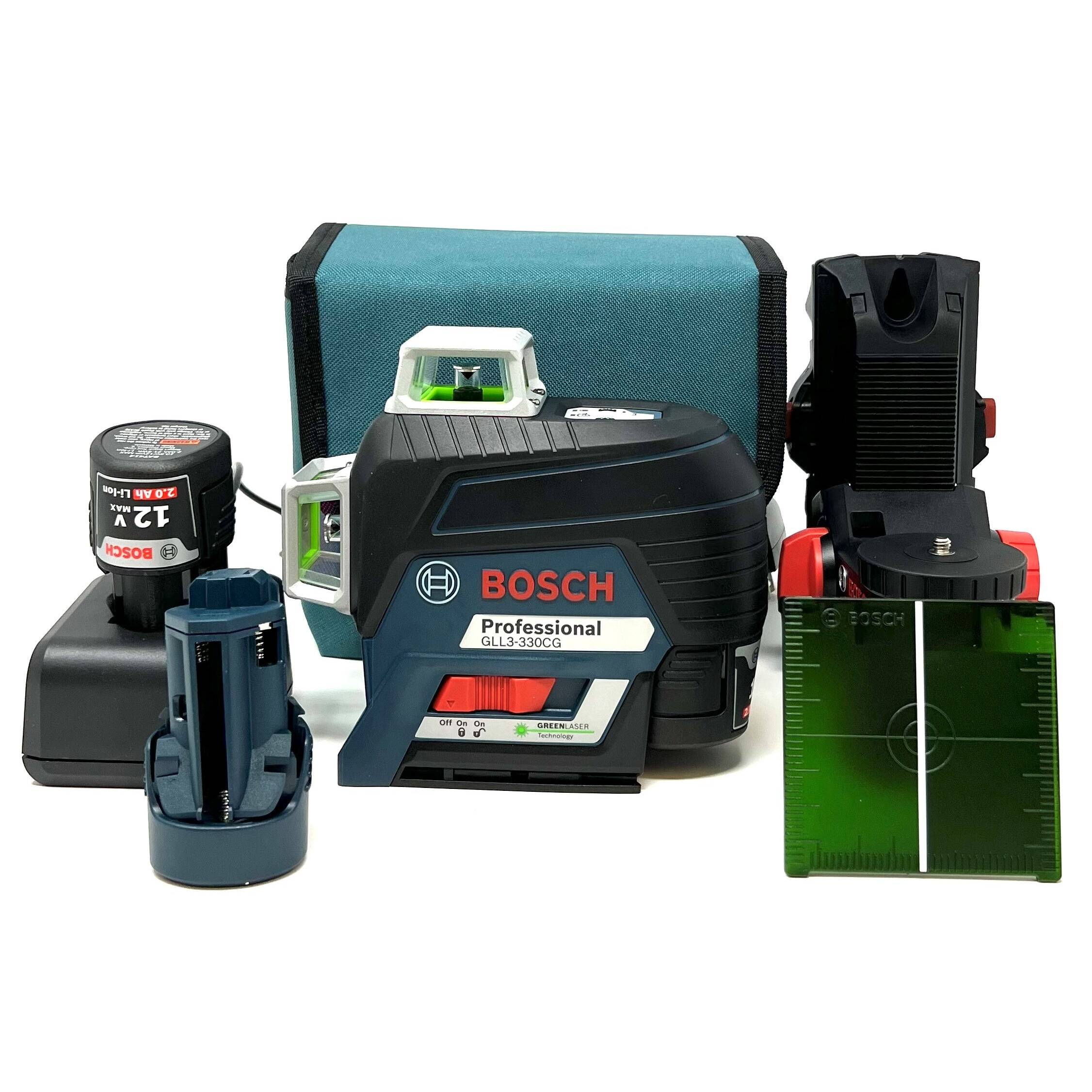 BOSCH GLL3-330CG-B 360-Degree Green Beam Three-Plane Line Laser Level ...