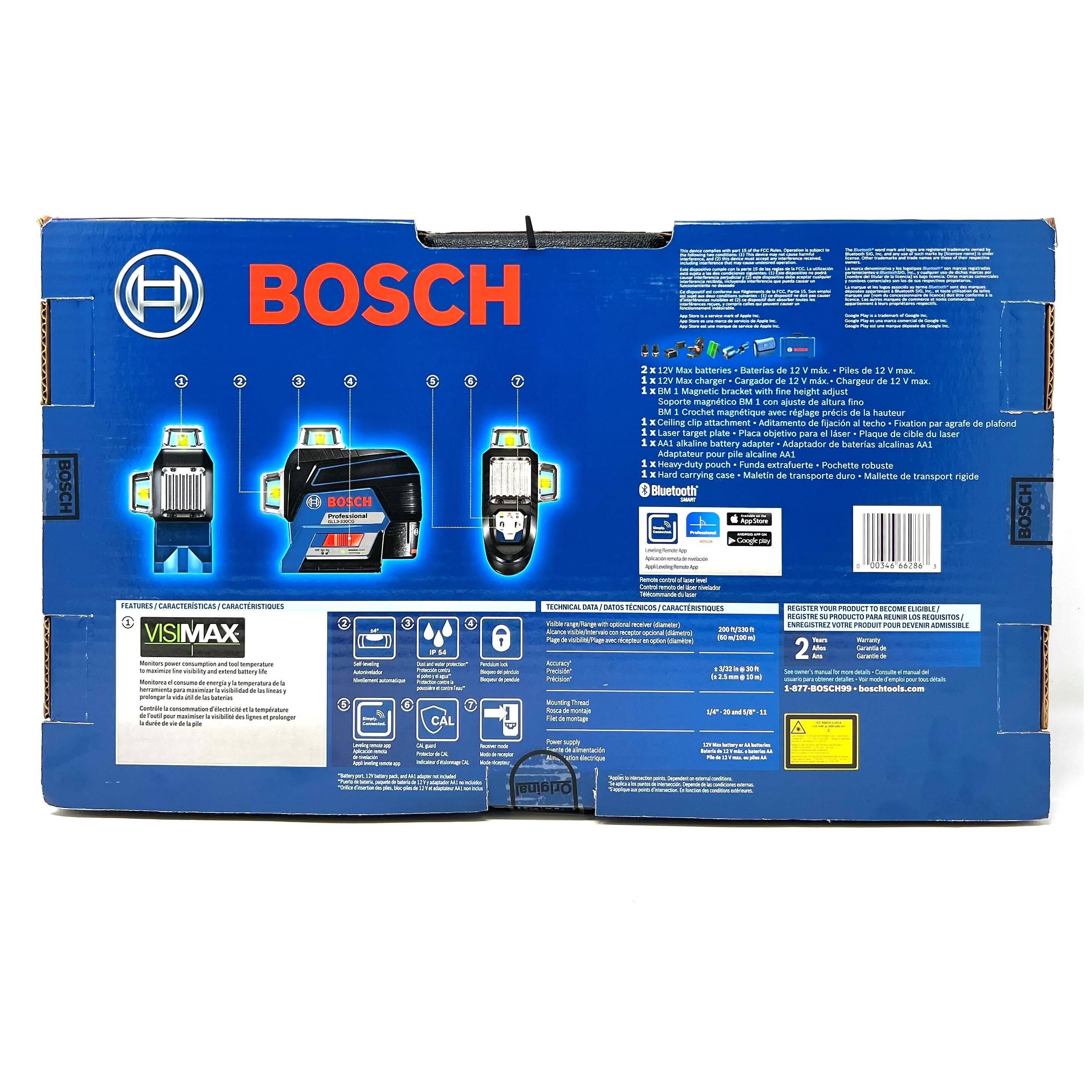 BOSCH GLL3-330CG-B 360-Degree Green Beam Three-Plane Line Laser Level ...